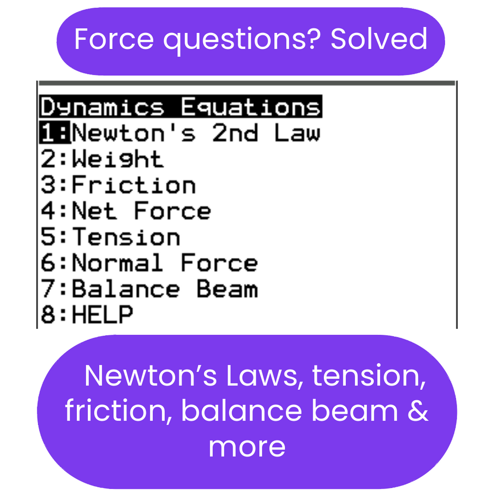 PHYSICS Mechanics SOLVER TI84 Plus CE Programs – mcstutoring.com